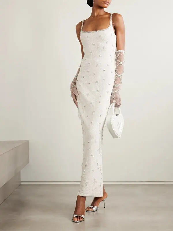 CLIO PEPPIATT Droplet Embellished Beaded Stretch-tulle Gown