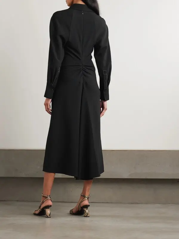 Victoria Beckham Asymmetric Gathered Crepe Midi Dress - Black
