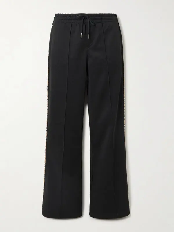 Burberry Checked Piqué-trimmed Jersey Flared Track Pants - Black