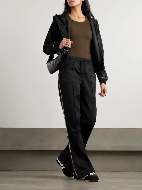 Burberry Checked Piqué-trimmed Jersey Flared Track Pants - Black