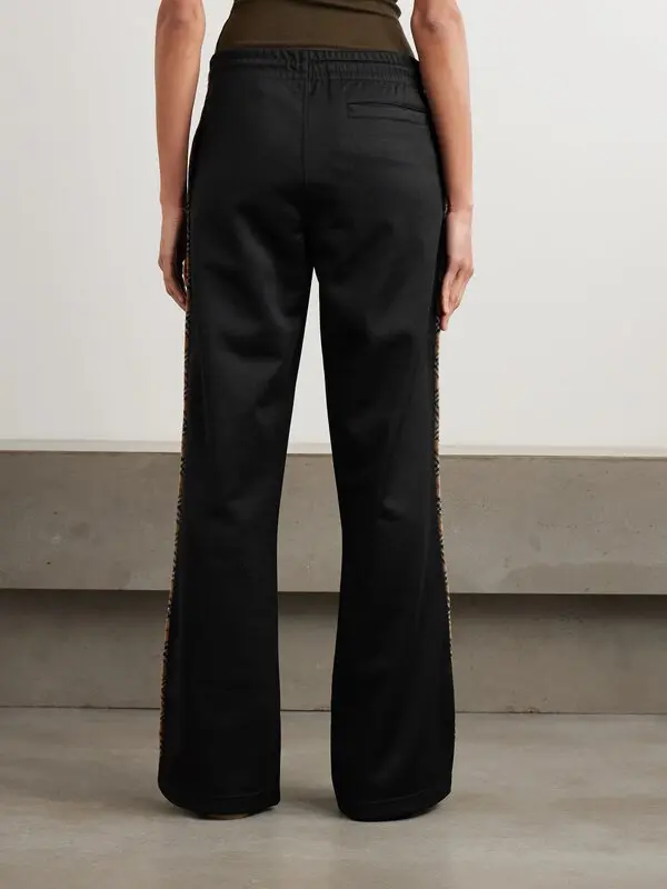 Burberry Checked Piqué-trimmed Jersey Flared Track Pants - Black