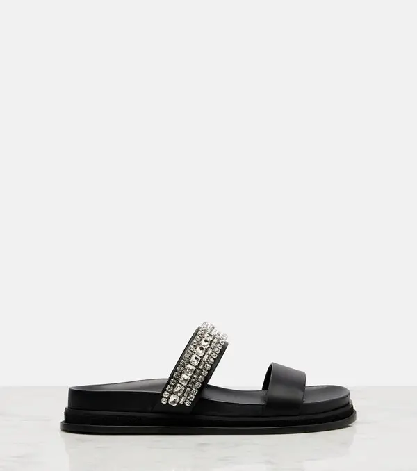 JIMMY CHOO Crystal Embellished Leather Slides