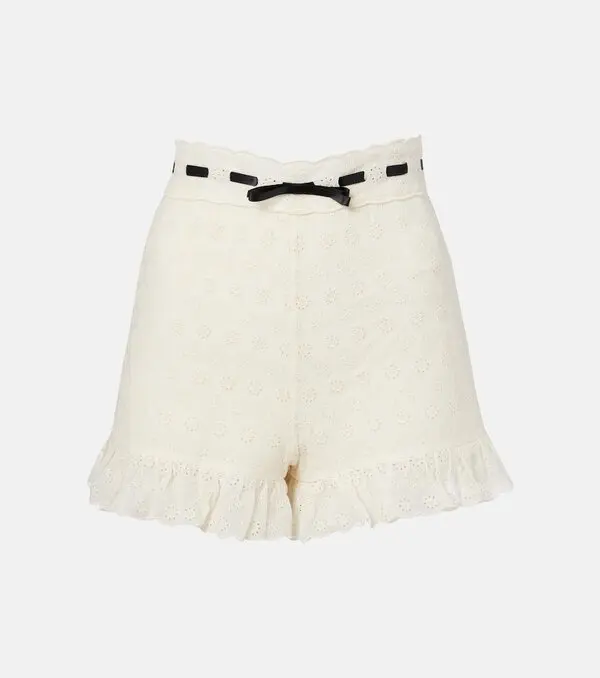 Valentino Garavani Floral Ruffled Cotton Shorts - White