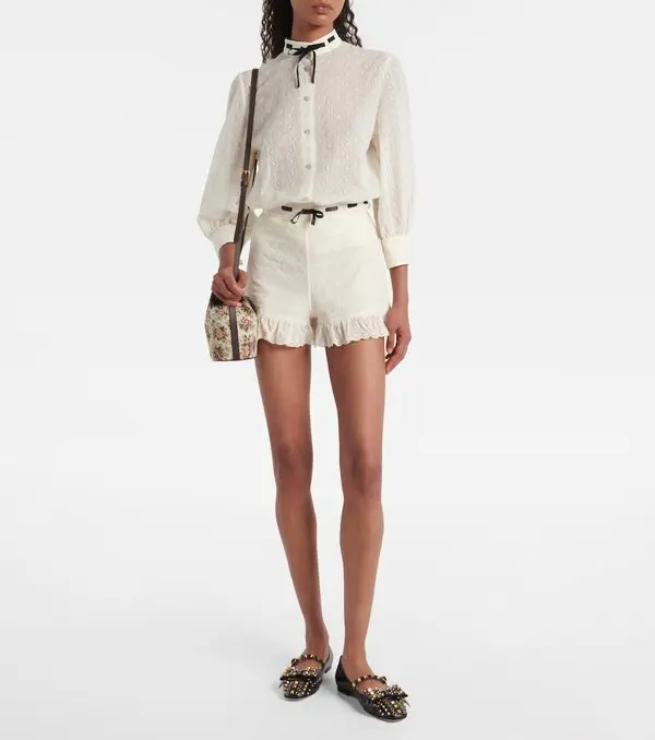 Valentino Garavani Floral Ruffled Cotton Shorts