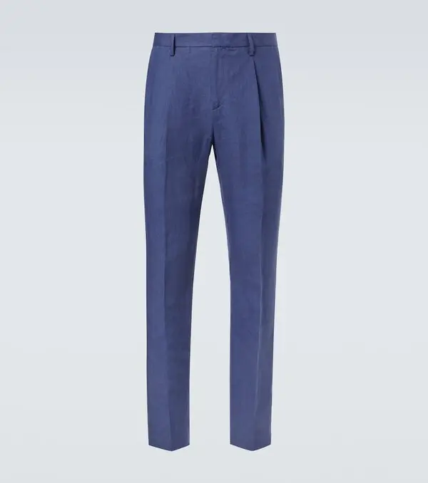 Sunspel Pleated Linen Straight Trousers