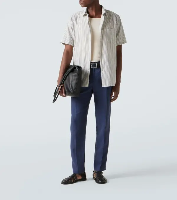 Sunspel Pleated Linen Straight Trousers