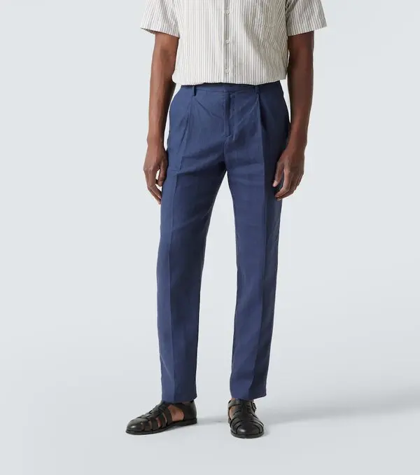 Sunspel Pleated Linen Straight Trousers