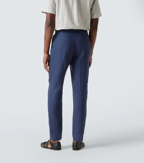 Sunspel Pleated Linen Straight Trousers