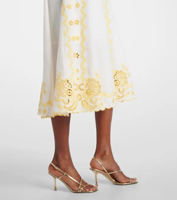 Zimmermann Lucky Embroidered Linen Midi Dress