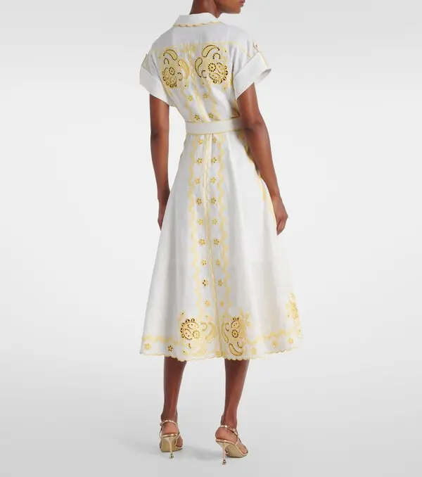 Zimmermann Lucky Embroidered Linen Midi Dress