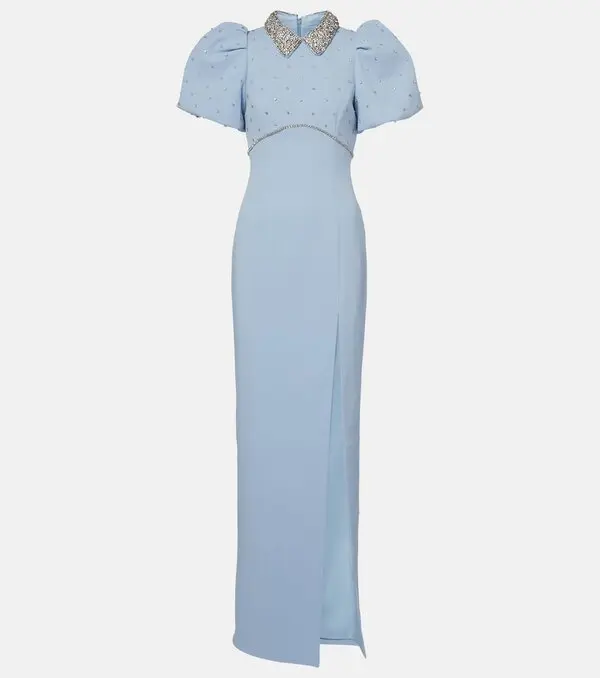 Rebecca Vallance Amery Embellished Puff-sleeve Gown - Blue