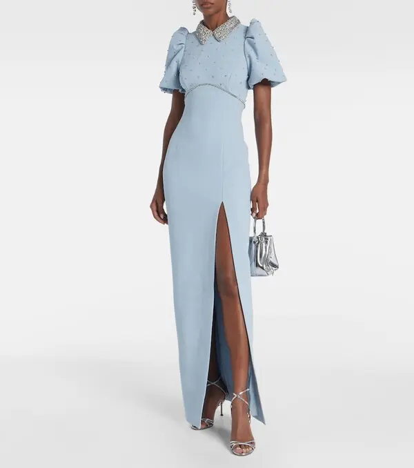 Rebecca Vallance Amery Embellished Puff-sleeve Gown - Blue