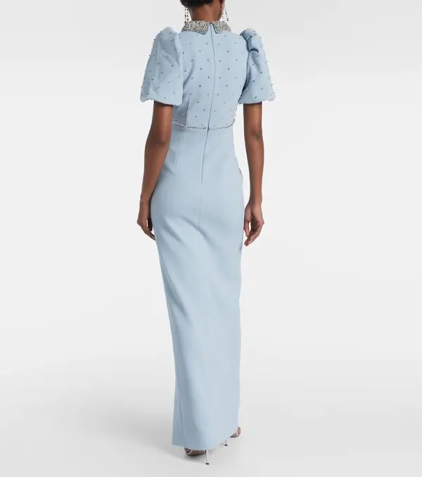 Rebecca Vallance Amery Embellished Puff-sleeve Gown - Blue
