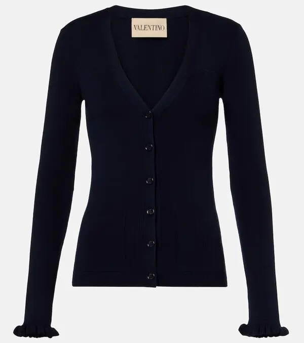 Valentino Garavani Ruffled Virgin Wool Cardigan - Blue