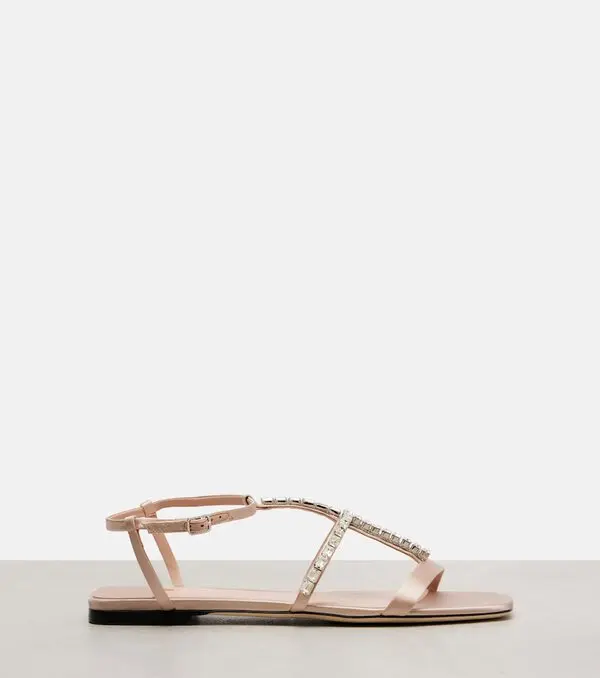 JIMMY CHOO Gwyn Embellished Satin And Leather Sandals - Beige