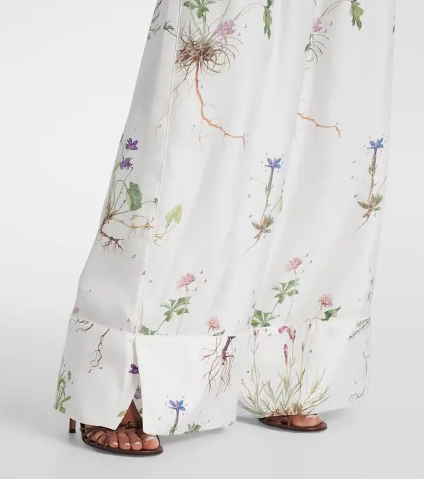 Erdem Floral Printed Silk Wide-leg Trousers