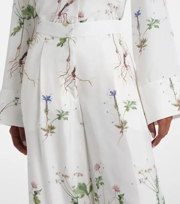 Erdem Floral Printed Silk Wide-leg Trousers
