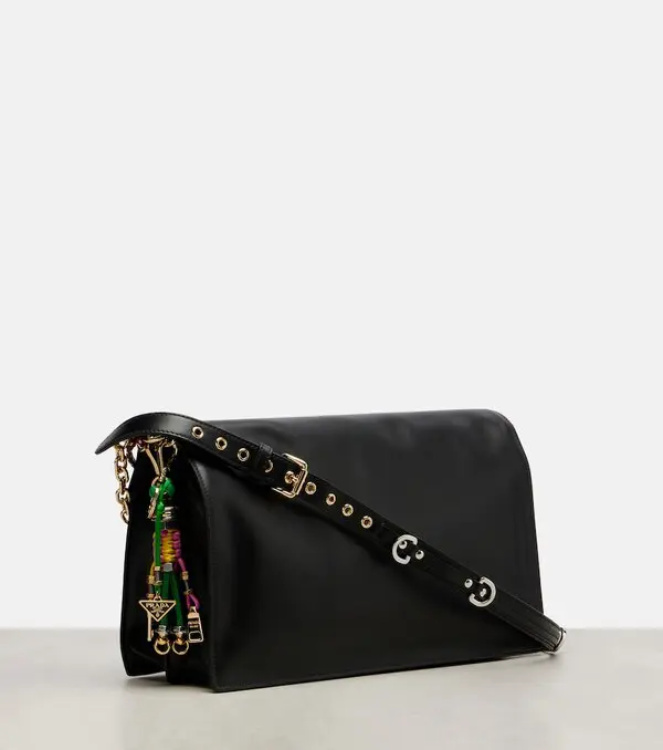 Prada Soft Sound Large Leather Shoulder Bag - Black