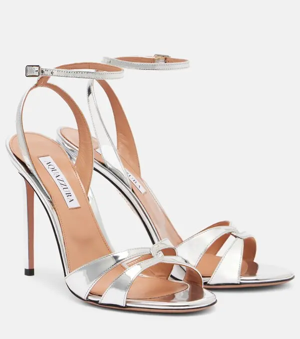 AQUAZZURA Metallic Leather Sandals - Silver