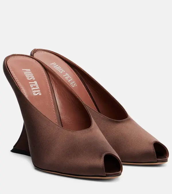 Paris Texas Nina 105 Satin Wedge Mules - Brown
