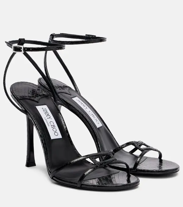 JIMMY CHOO Leo 100 Leather Sandals - Black