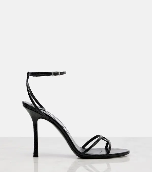 JIMMY CHOO Leo 100 Leather Sandals - Black