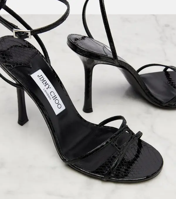 JIMMY CHOO Leo 100 Leather Sandals - Black