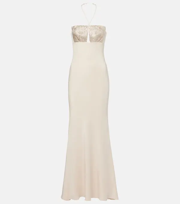 Roland Mouret Embellished Halterneck Gown - Beige