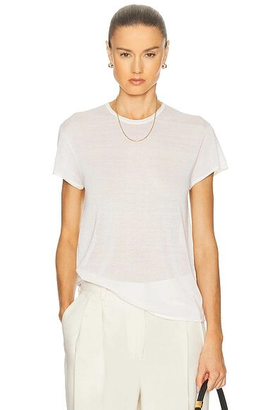 TOTEME Silk Tee With Ribbed Trim - Ecru