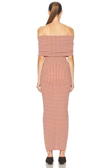 Alaïa Off-the-shoulder Gingham Midi Dress