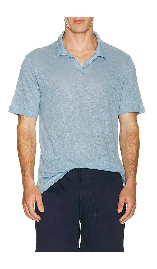 Onia Shaun Linen Polo In . Also - Blue