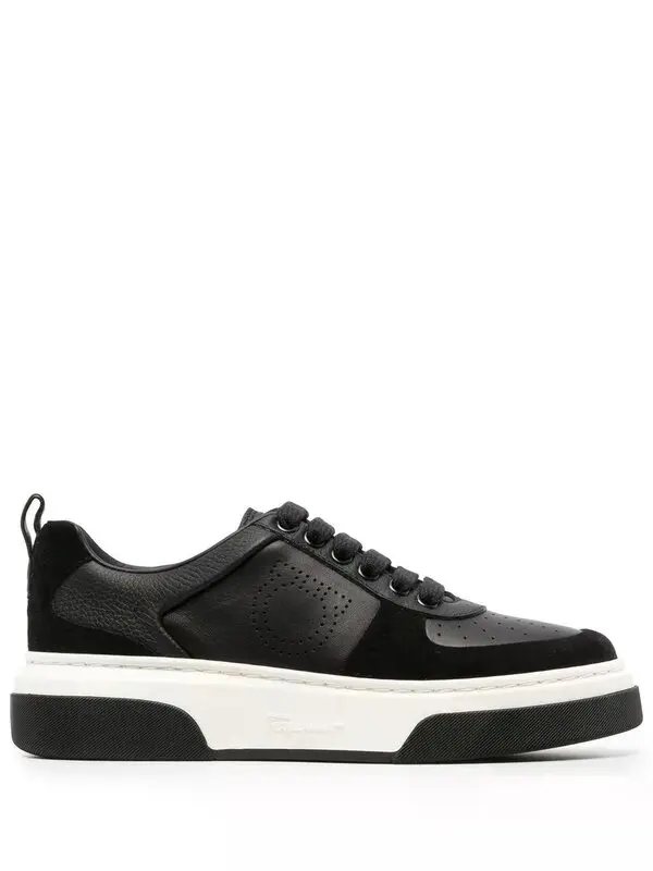 FERRAGAMO Gancini Two-tone Calf Leather Sneakers - Black