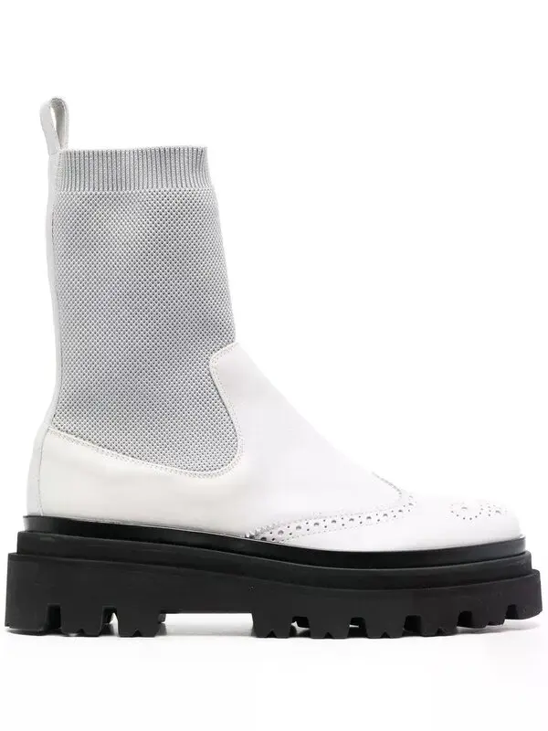 Eleventy Leather Ankle Boots With Sock Detail - Neutrals