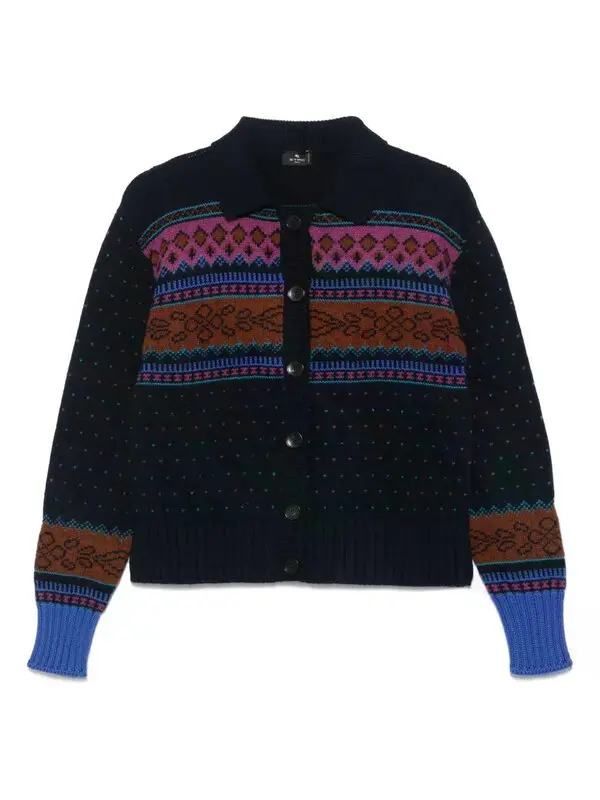 Etro Fair Isle Cardigan With Spread Collar - Blue