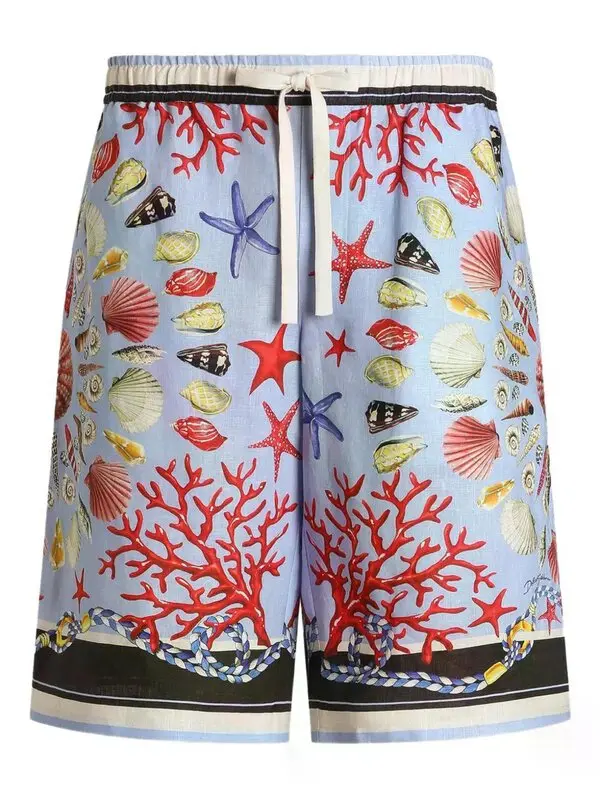 Dolce & Gabbana Graphic Print Linen Shorts - Blue