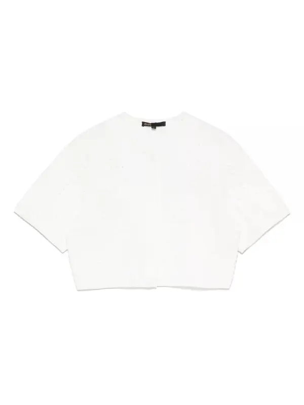 Maje Cropped Pointelle Knit Cardigan - White