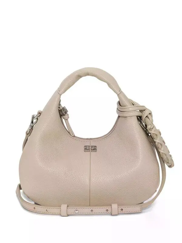GANNI Mini Grained Leather Tote Bag With Butterfly Logo - Neutrals