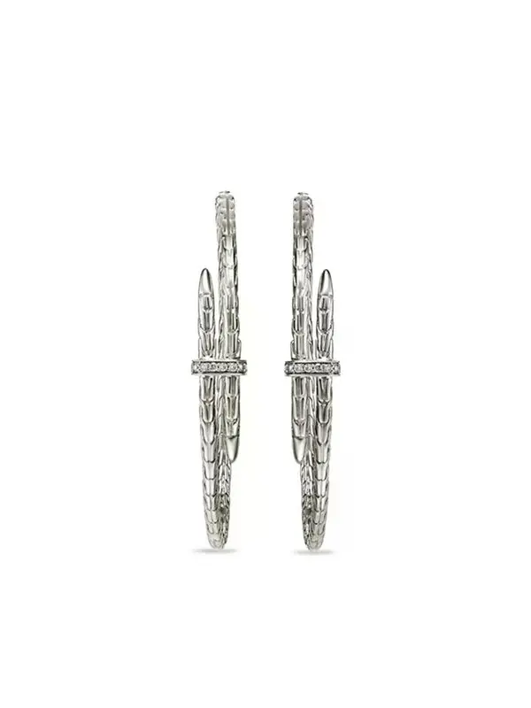 John Hardy Sterling Spear Diamond Hoop Earrings - Silver