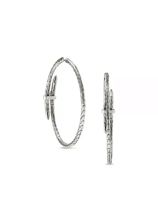 John Hardy Sterling Spear Diamond Hoop Earrings
