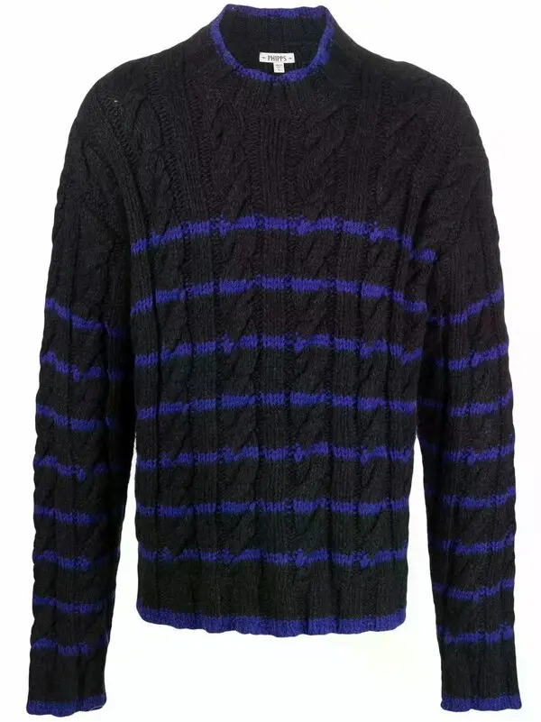 PHIPPS Striped Cable Knit Jumper