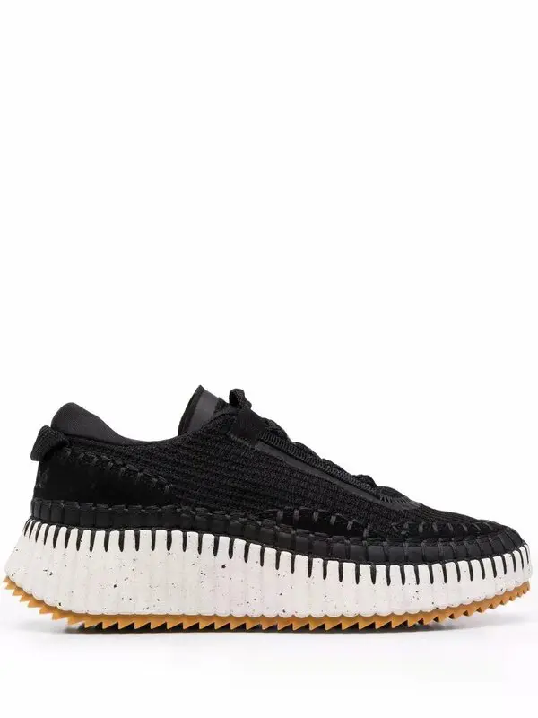 Chloé Nama Lace-up Round-toe Sneakers - Black