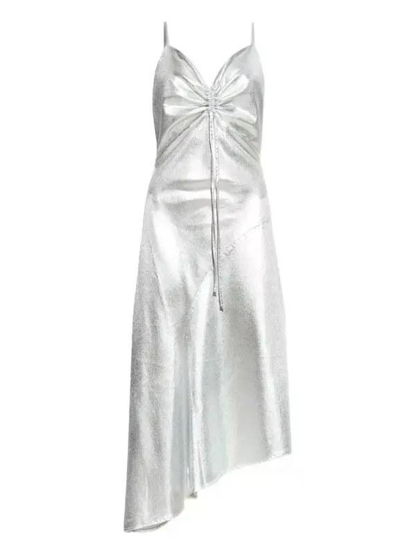 ALLSAINTS Alexia Metallic Ruched Slip Dress