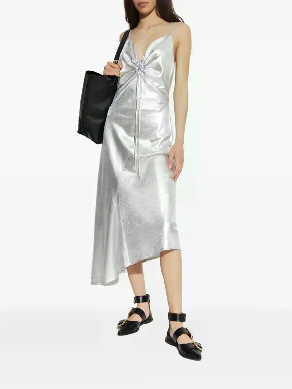 ALLSAINTS Alexia Metallic Ruched Slip Dress
