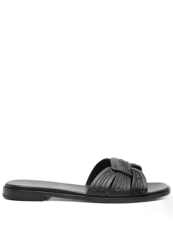 DOUCAL'S Leather Flat Sandals - Black