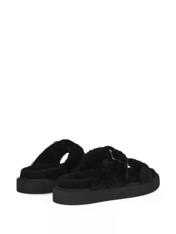 GIUSEPPE ZANOTTI Furry Buckled Sheepskin Slides