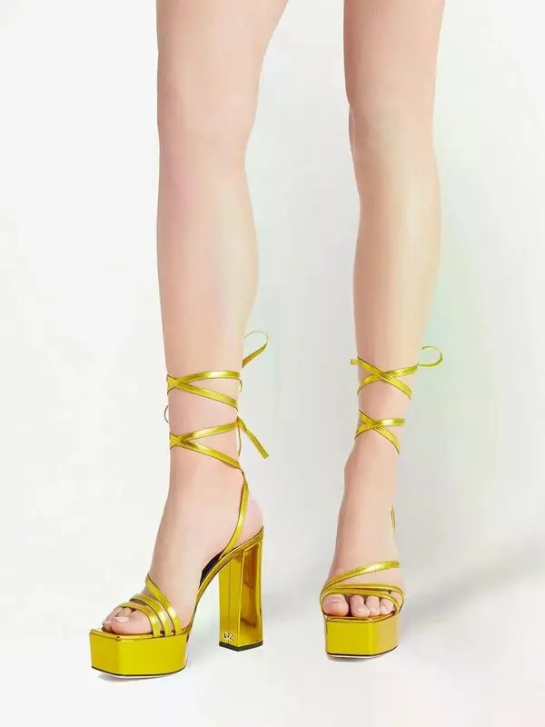 GIUSEPPE ZANOTTI High-shine Leather Platform Sandals - Gold