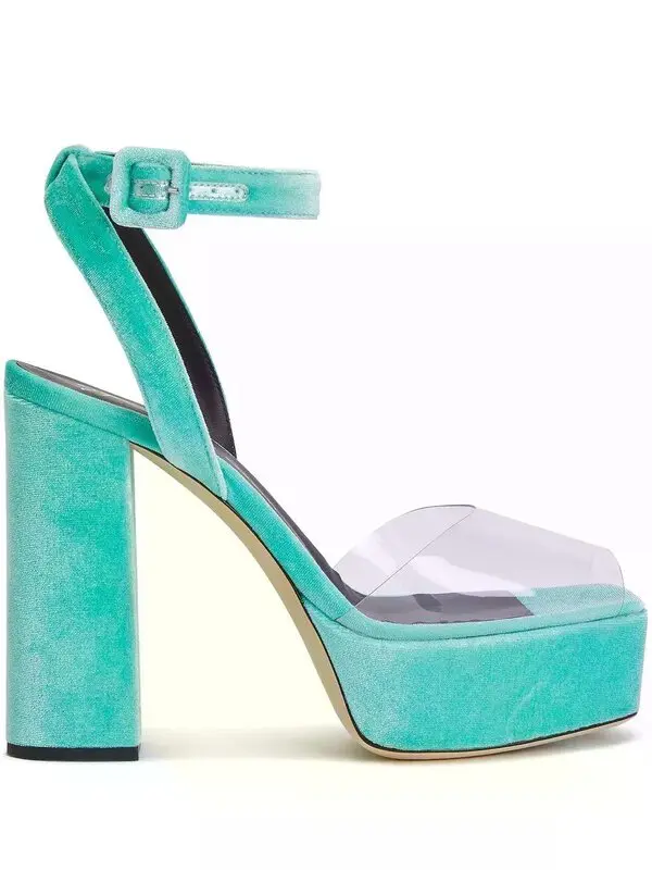 GIUSEPPE ZANOTTI Teal Velvet And Plexi Platform Sandals - Blue