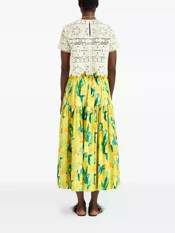 La DoubleJ Floral Print Tiered Midi Skirt