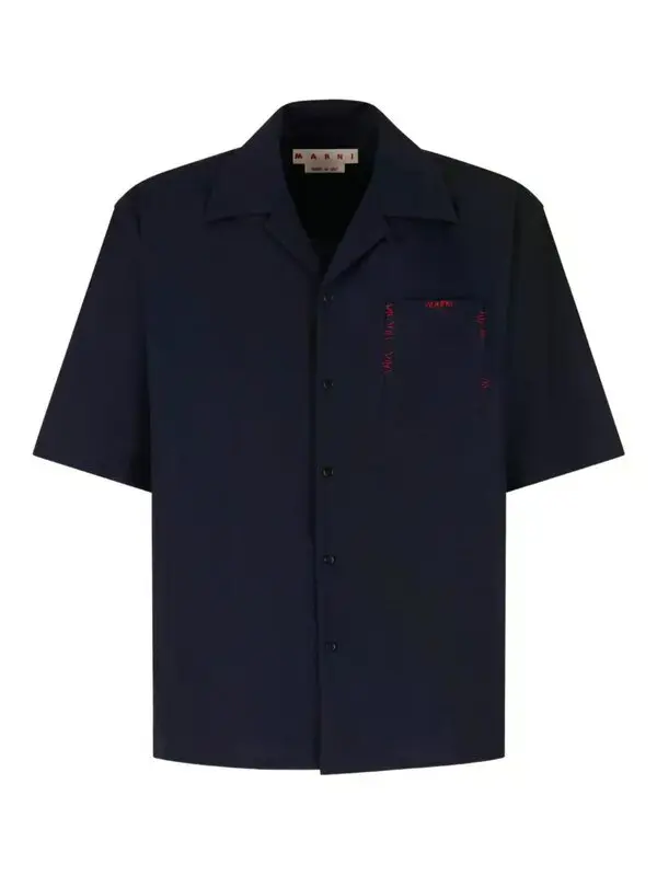 Marni Embroidered Short-sleeve Shirt - Blue