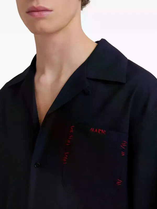 Marni Embroidered Short-sleeve Shirt - Blue